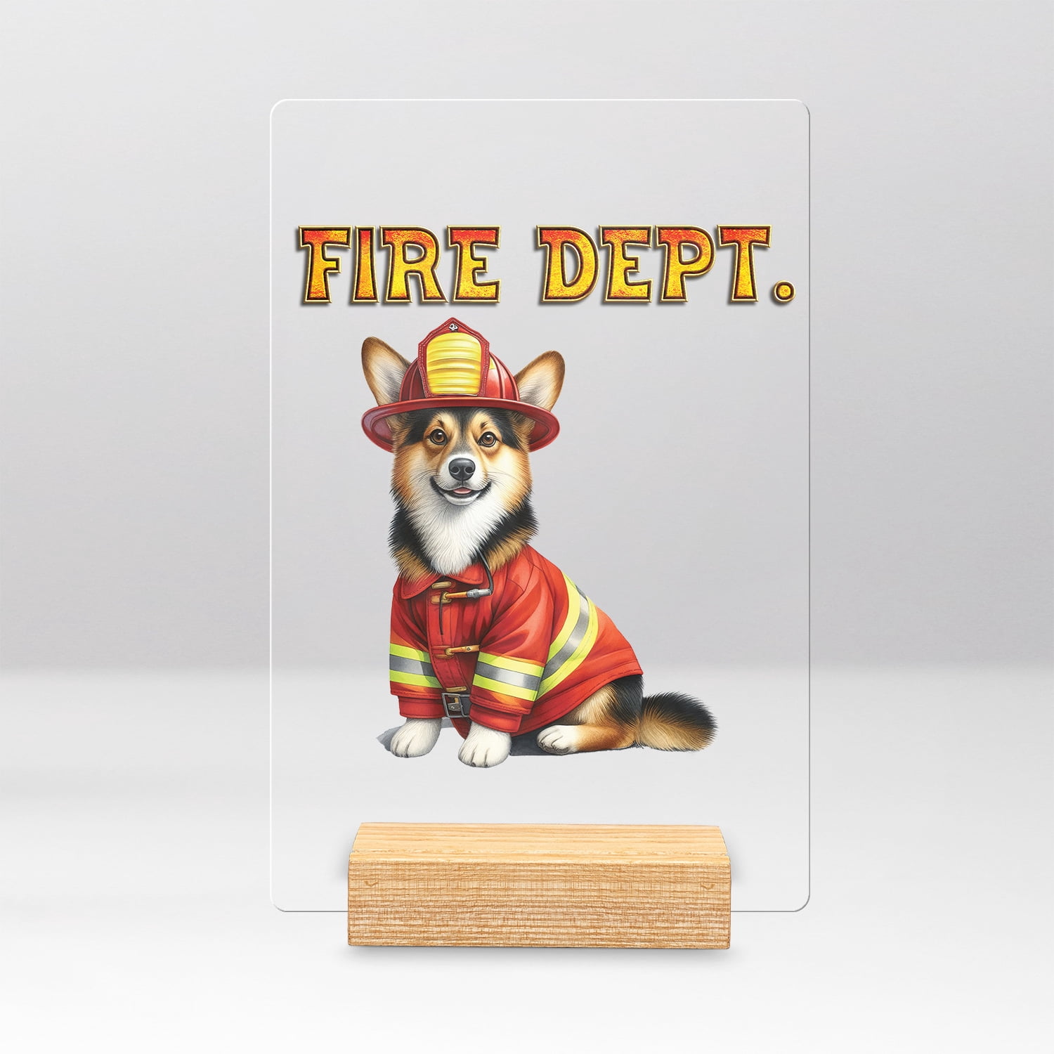 Firefighter Corgi Hero Rescue Fire Dept Fireman USA Flag Acrylic Plaque ...