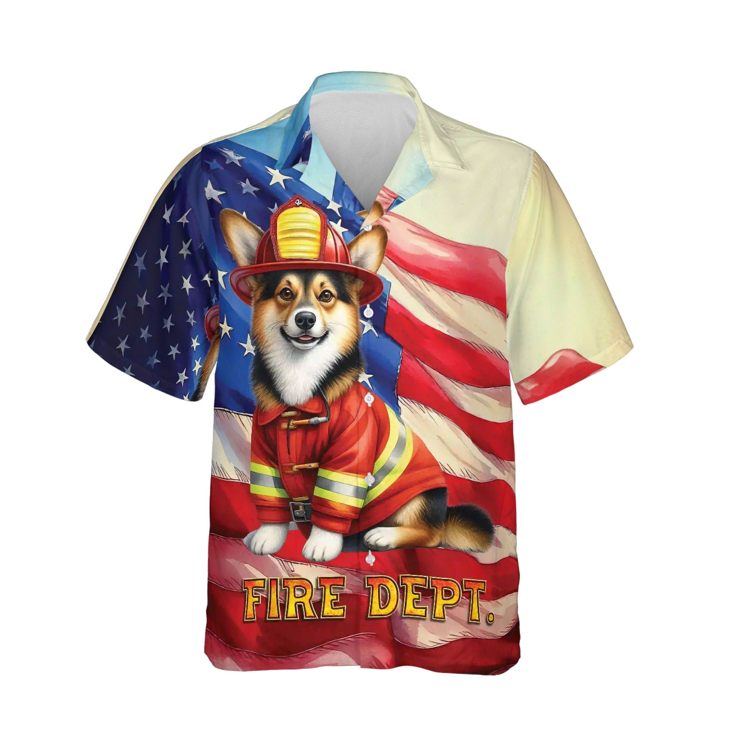 Firefighter Corgi Hero Rescue Fire Dept Fireman USA Flag Hawaiian Shirt ...