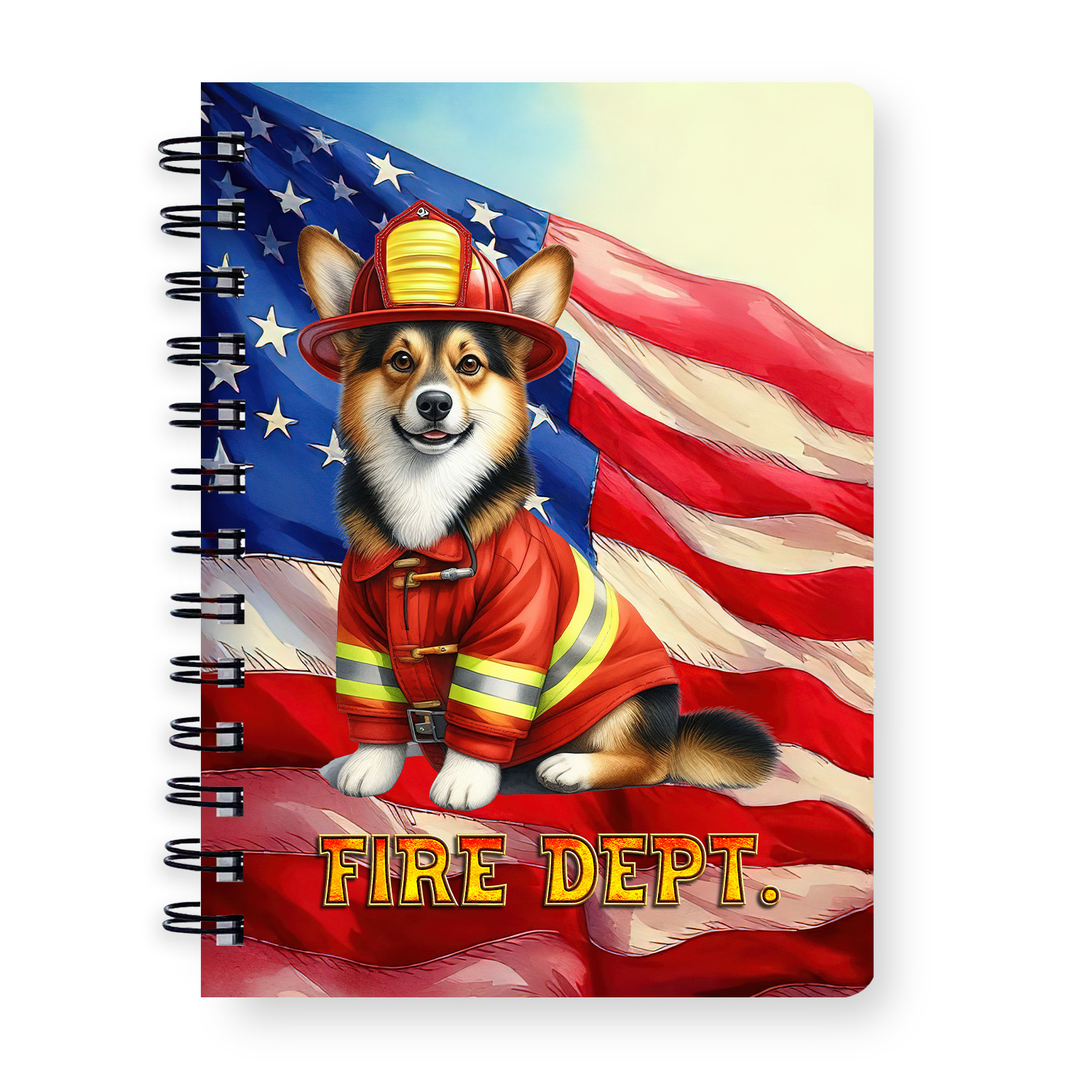 Firefighter Corgi Hero Rescue Fire Dept Fireman USA Flag Spiral Bound ...