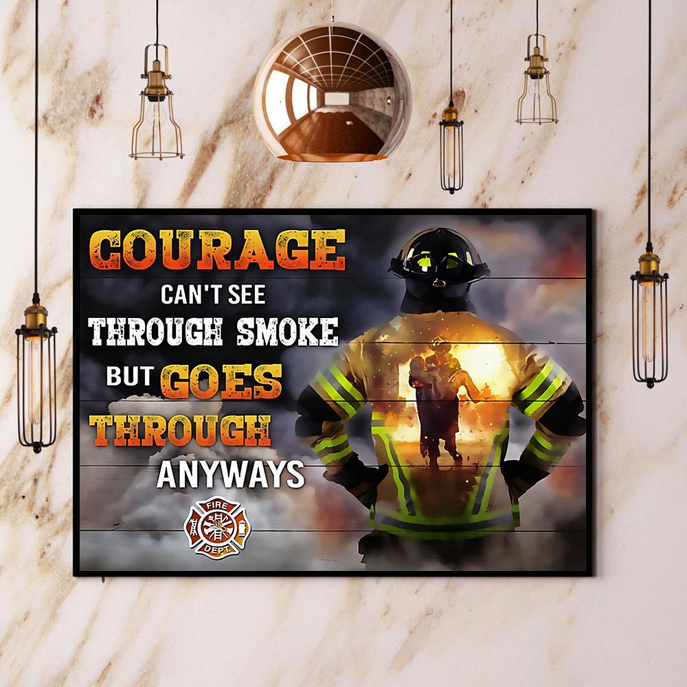 Firefighter Courage Can'T See Through Smoke Paper Poster No Frame Matte Wall Art Decor 24 x 36 ...
