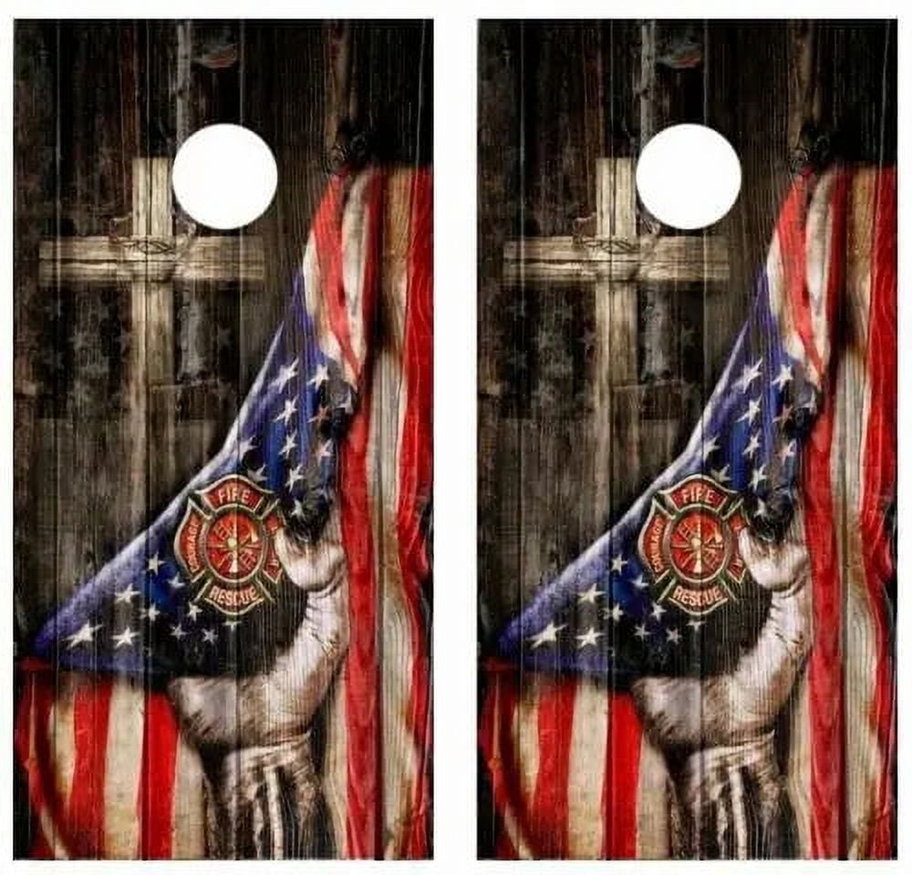 Firefighter Cross Barnwood Cornhole Wood Board Skin Wraps Free Laminate ...