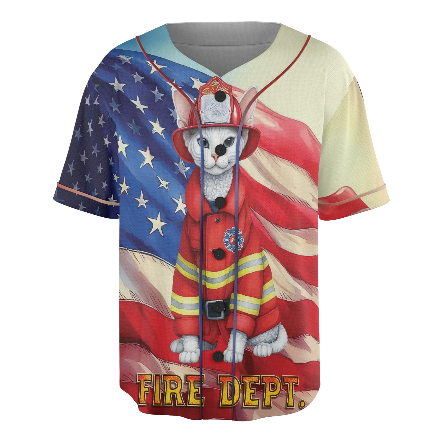 Firefighter Devon Rex Hero Rescue Fire Dept Fireman USA Flag All Over Print 3D Baseball Shirt ...