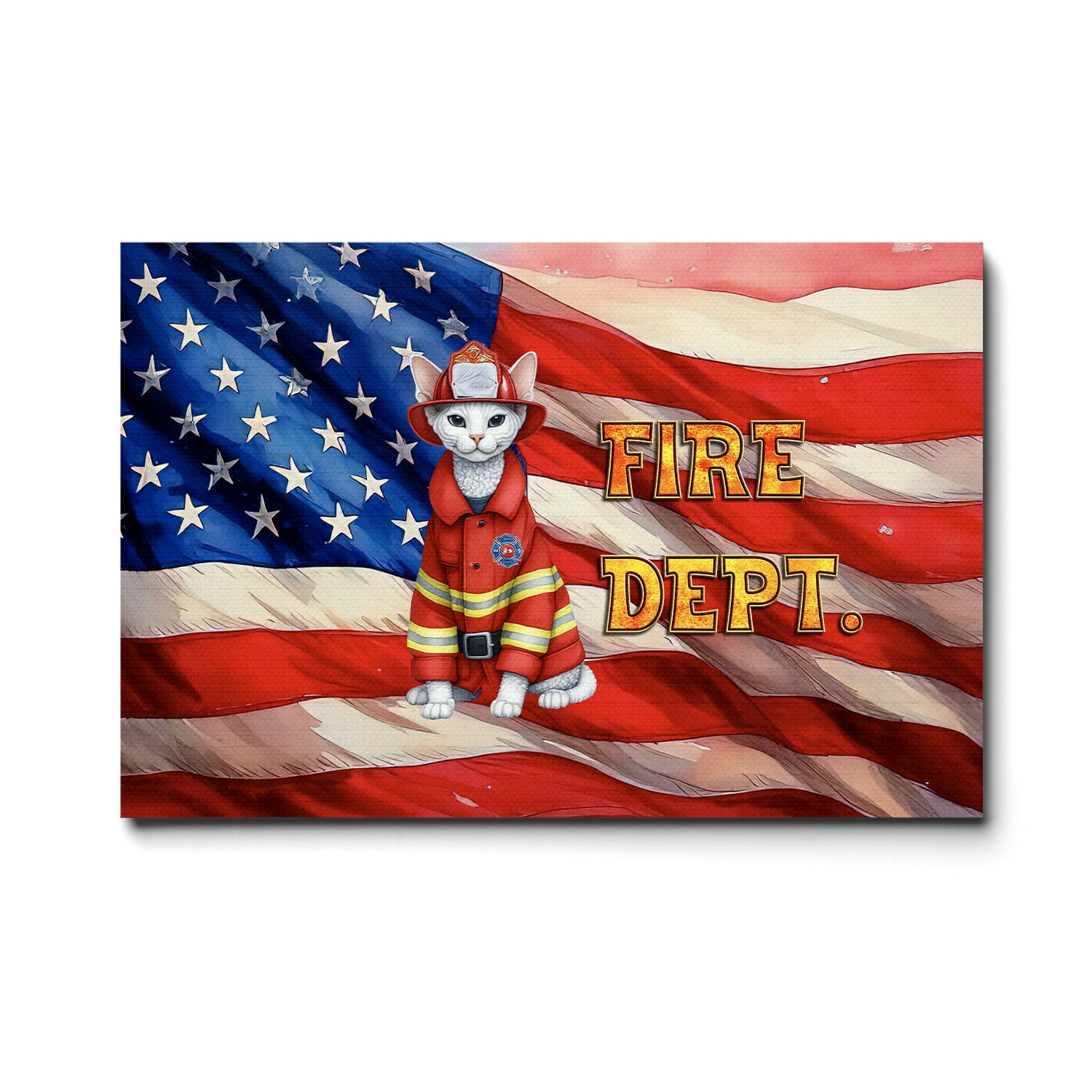 Firefighter Devon Rex Hero Rescue Fire Dept Fireman USA Flag Horizontal Matte Canvas Poster Cat ...