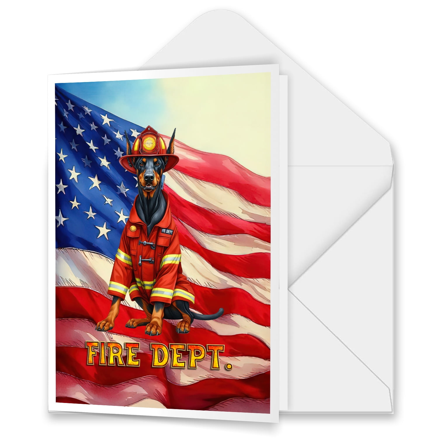 Firefighter Doberman Pinscher Hero Rescue Fire Dept Fireman USA Flag ...