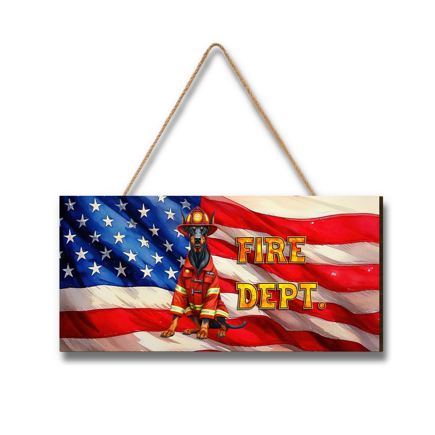Firefighter Doberman Pinscher Hero Rescue Fire Dept Fireman USA Flag ...