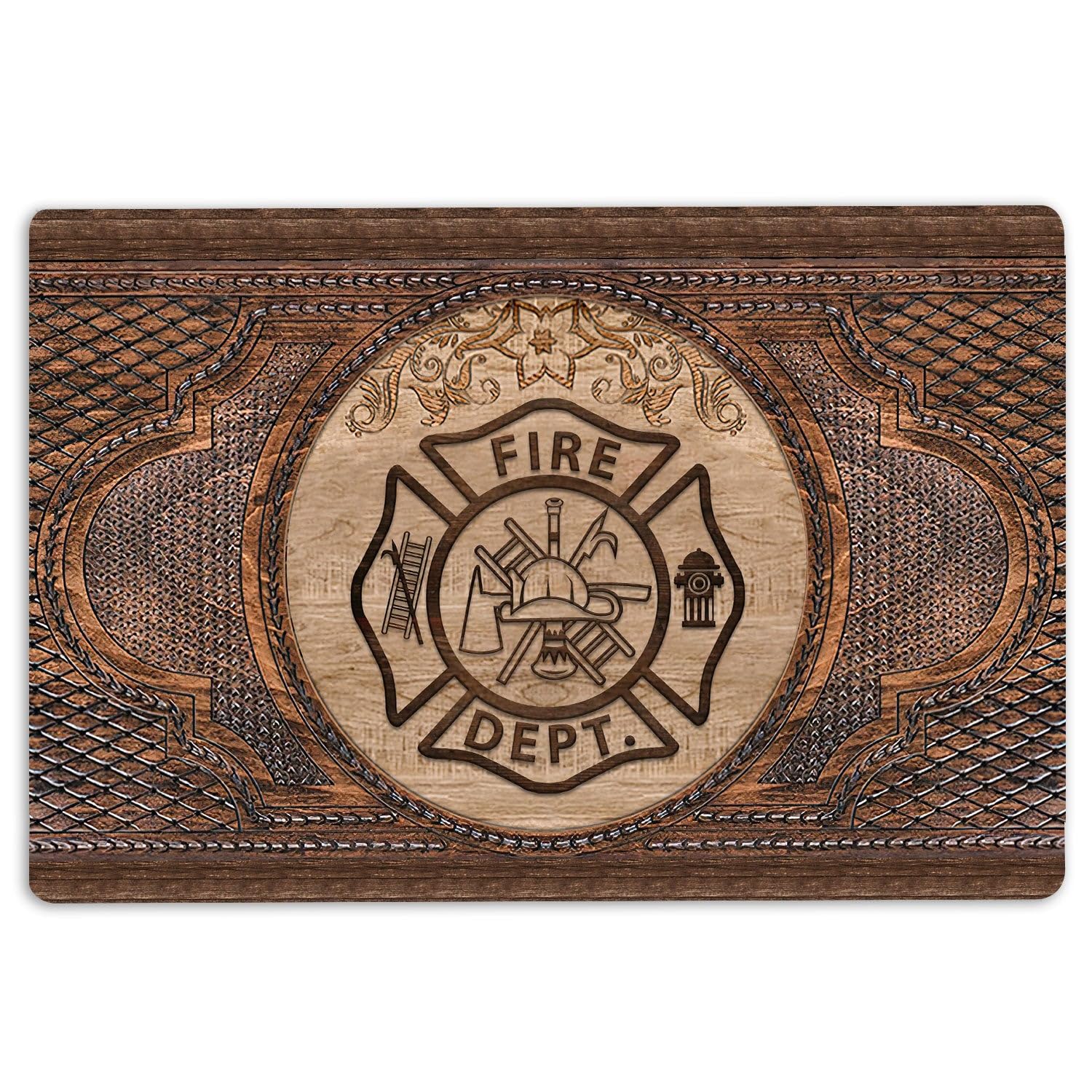 Firefighter Door Mat Firefighter Back The Red Sculpture Wood Pattern ...