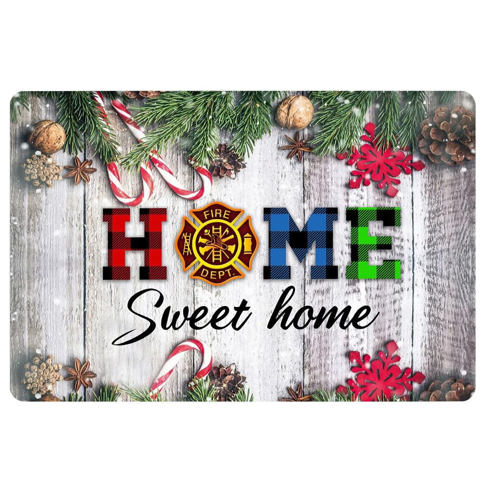 Firefighter Door Mat Home Sweet Home Firefighter Firemen Christmas Xmas ...