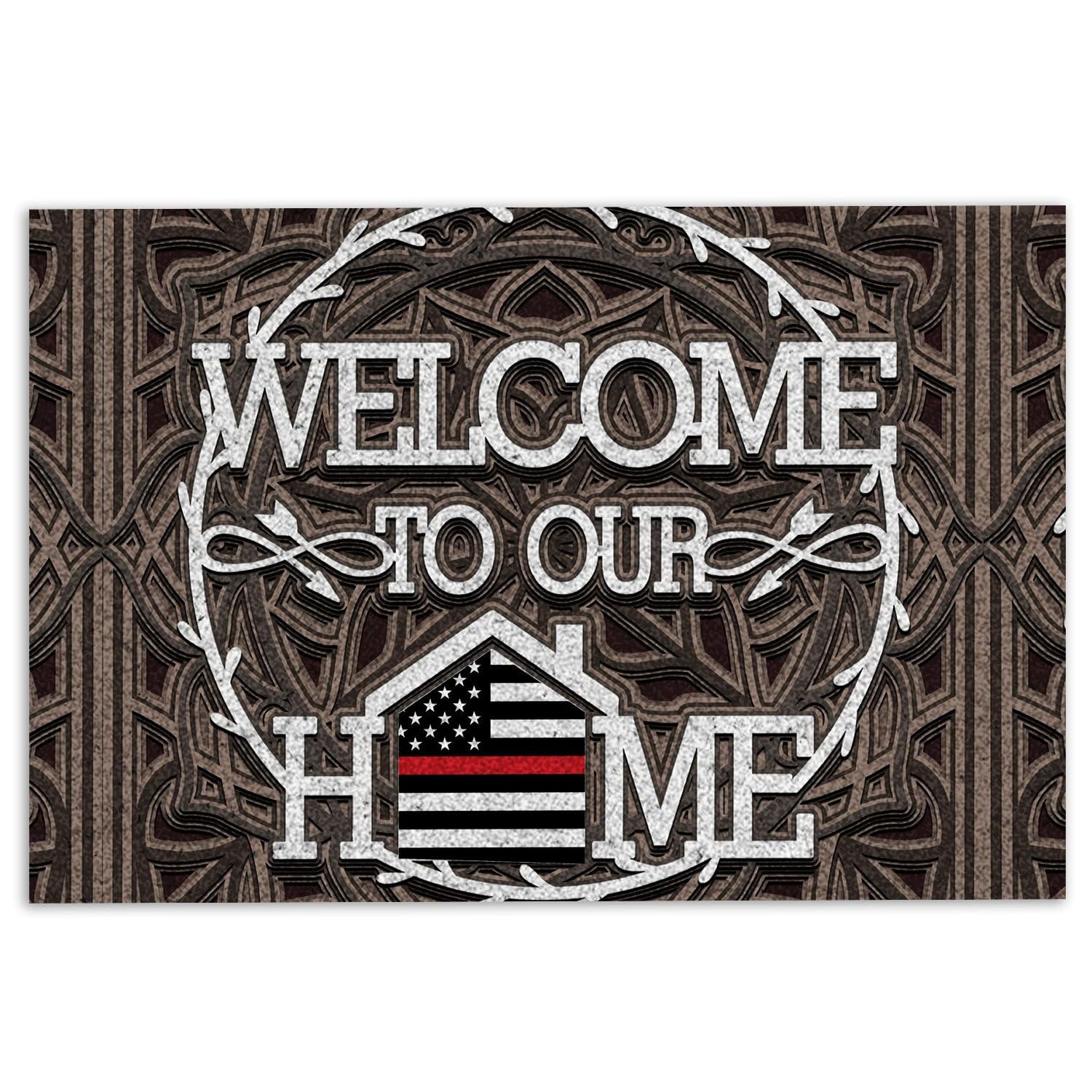 Firefighter Door Mat Firefighter Welcome to Our Home Thin Red Line Back ...