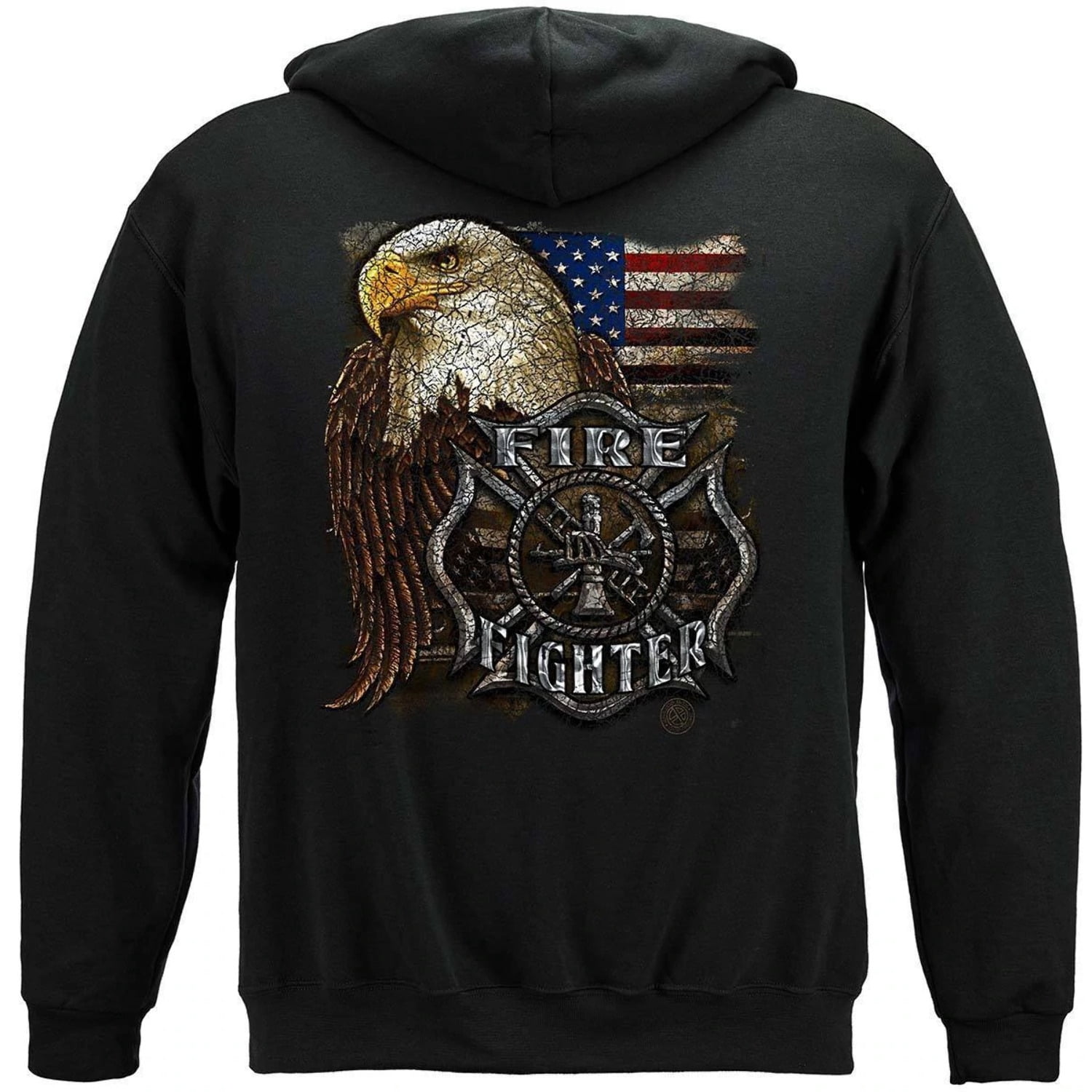 Firefighter Eagle And Flag Firefighter 8oz 50/50 Black Hooded Sweat ...