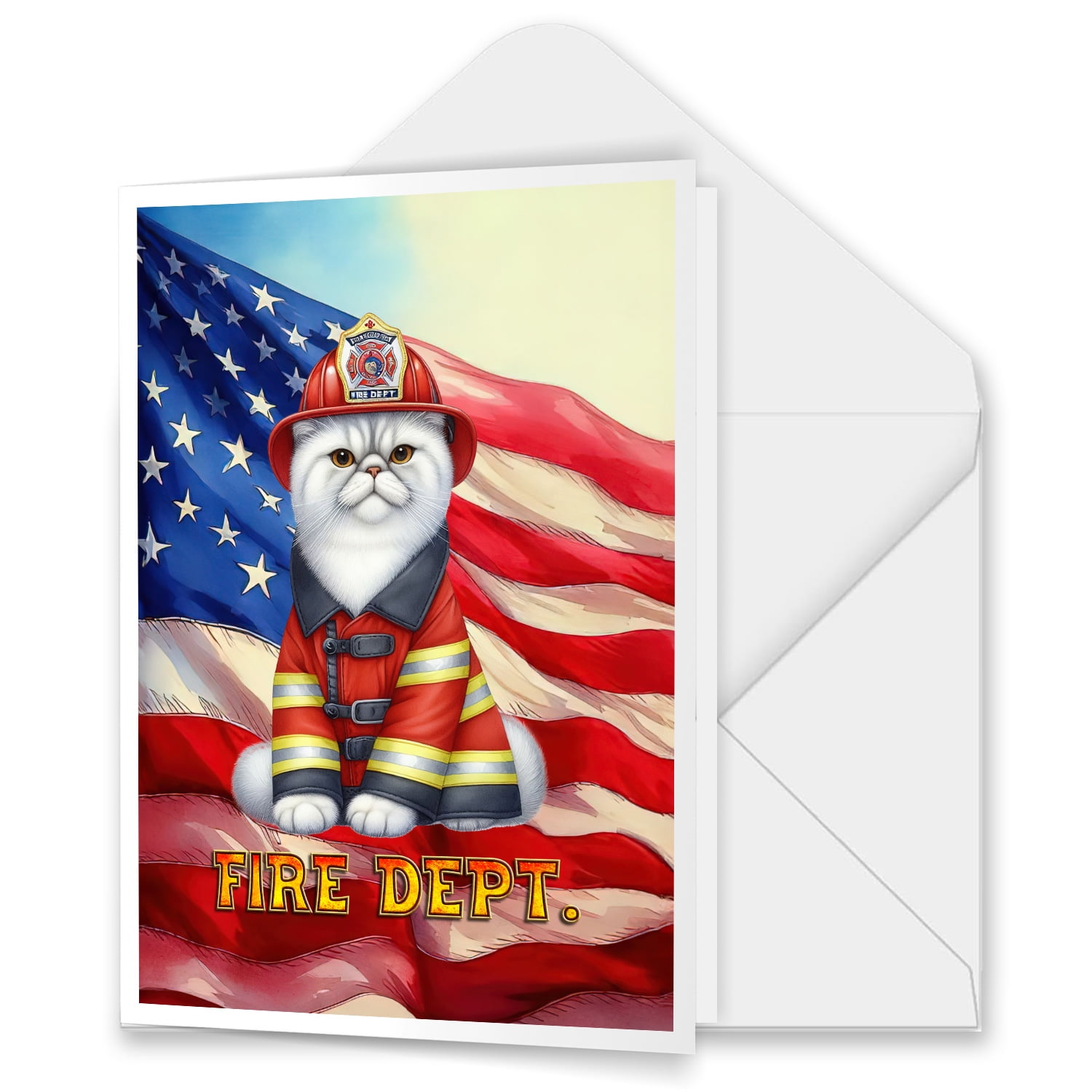 Firefighter Exotic Shorthair Hero Rescue Fire Dept Fireman USA Flag ...