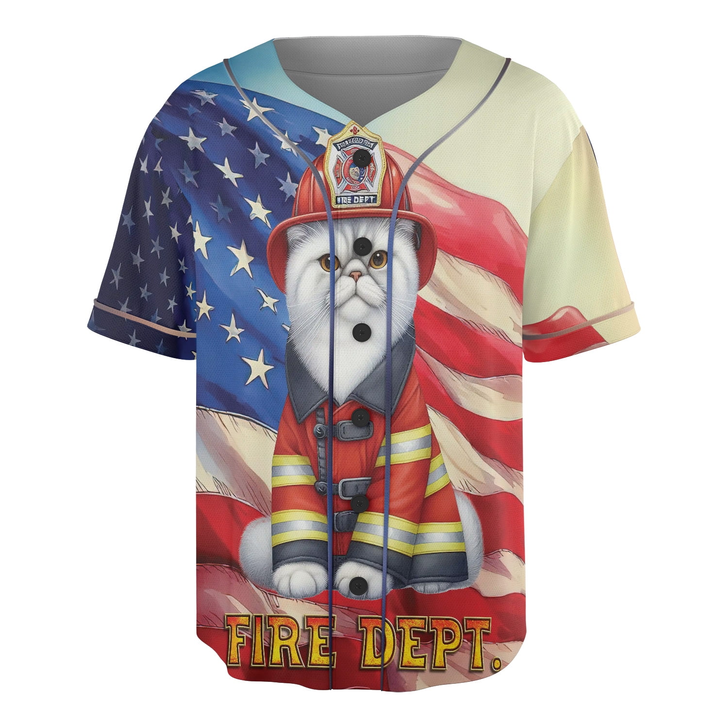 Firefighter Exotic Shorthair Hero Rescue Fire Dept Fireman USA Flag All ...