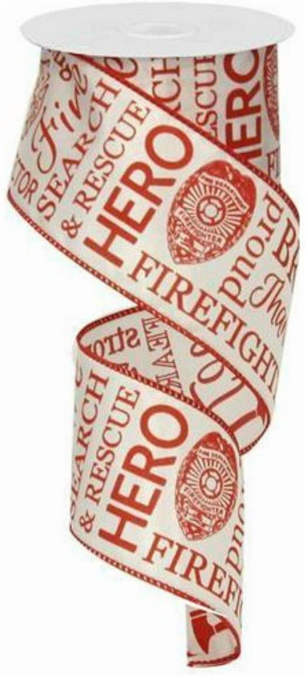 Firefighter Fire Fighter Support Wired Ribbon : White and Red : 2.5 ...