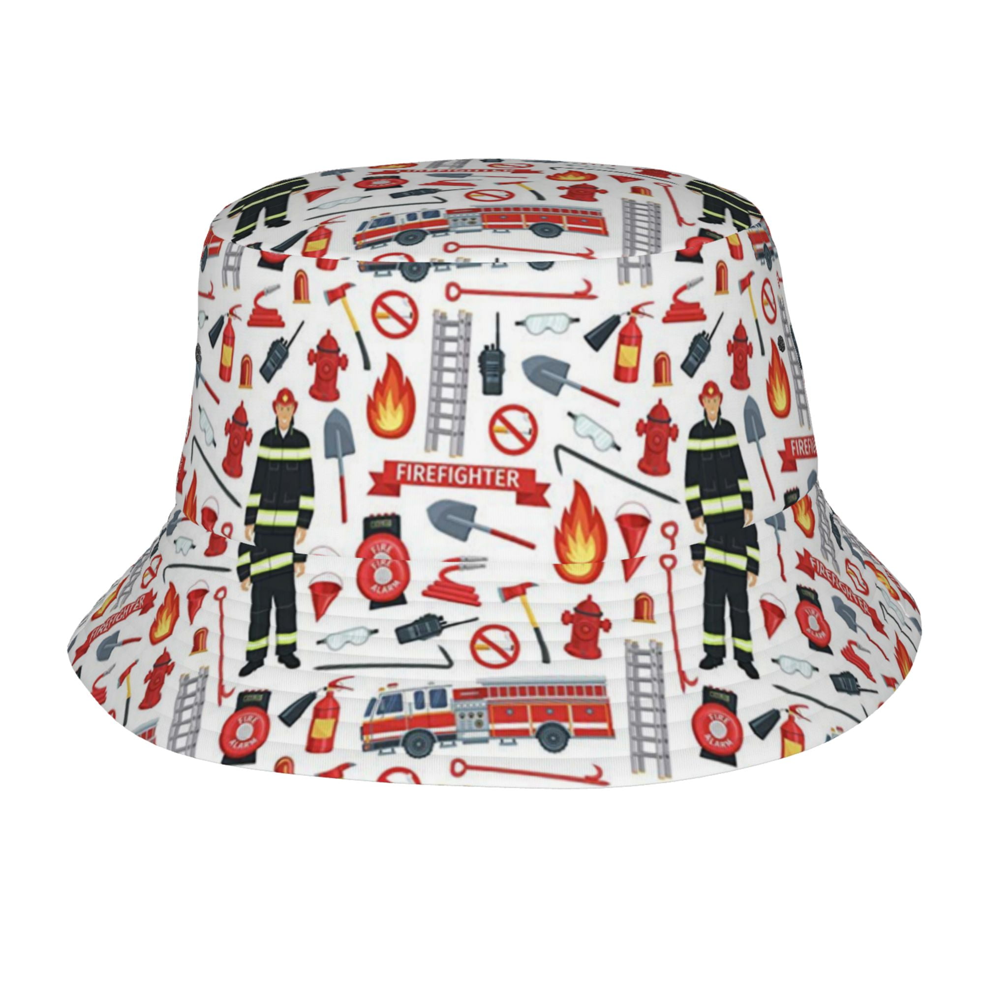 Firefighter Fire Truck Fireman Pattern Bucket Hat,Packable Fisherman ...
