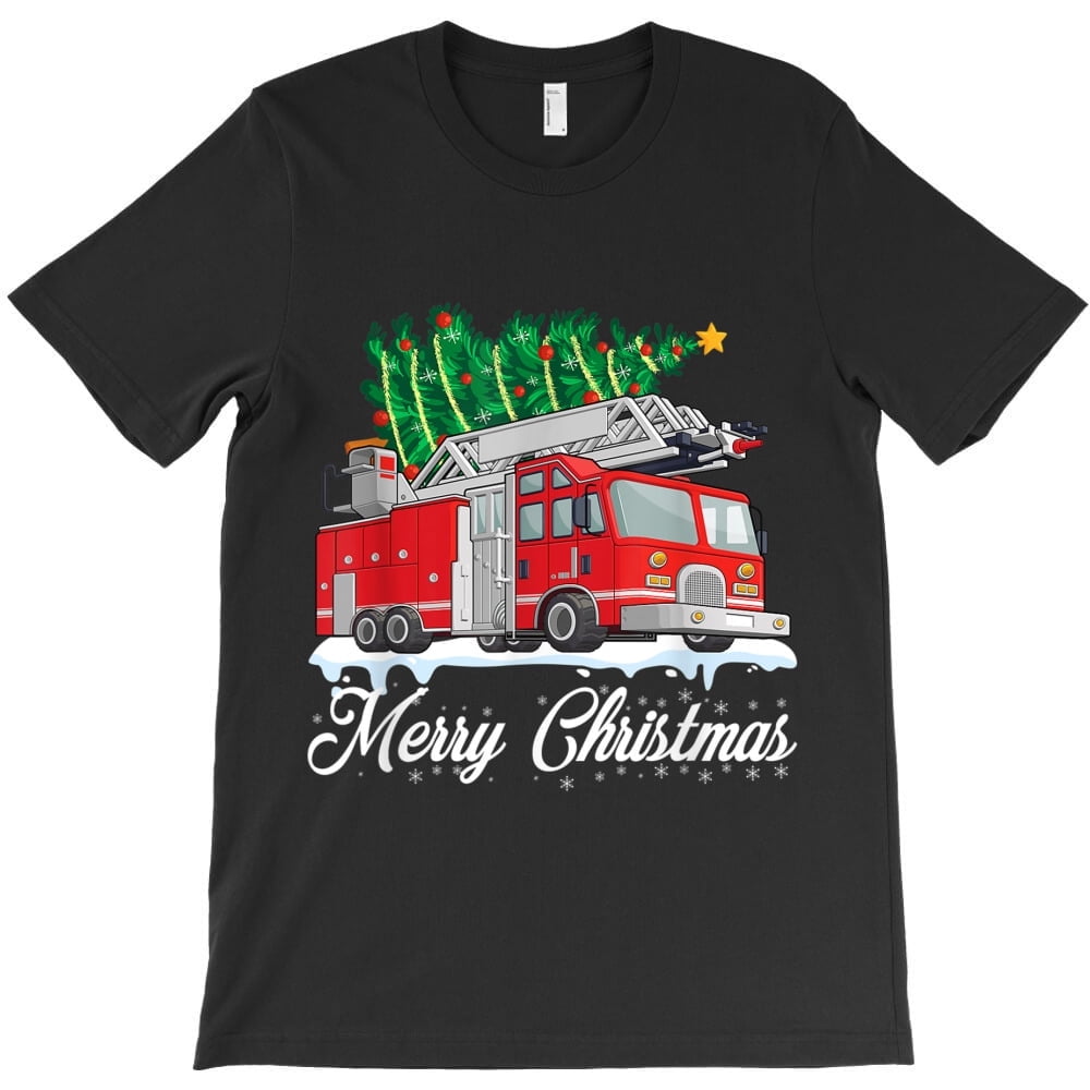 Firefighter Fire Truck Xmas Tree Funny Holiday Graphic H7443 Unisex T ...