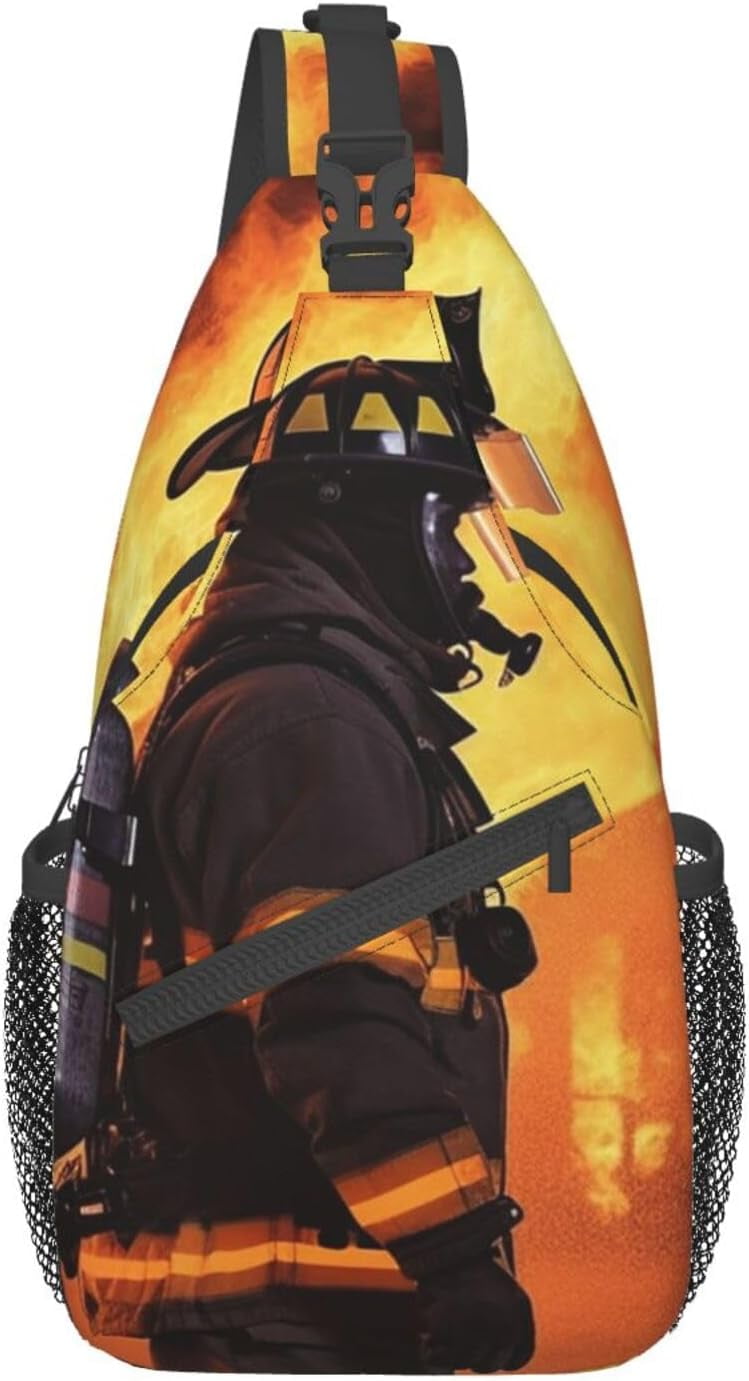 Firefighter Fireman Flame Print Cross Chest Bag Crossbody Backpack ...