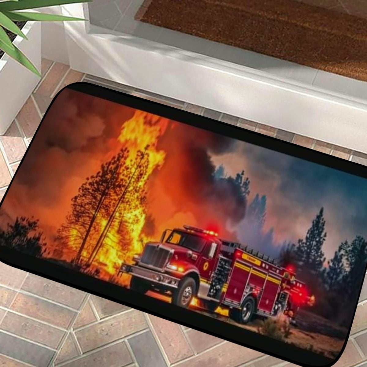 Firefighter Fireman Flame Print Doormat,Entry Mat/Garage, Patio ...