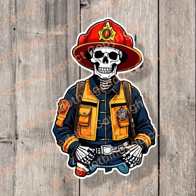 Firefighter Fireman Skeleton Vinyl Laptop Sticker Water Bottle Sticker ...