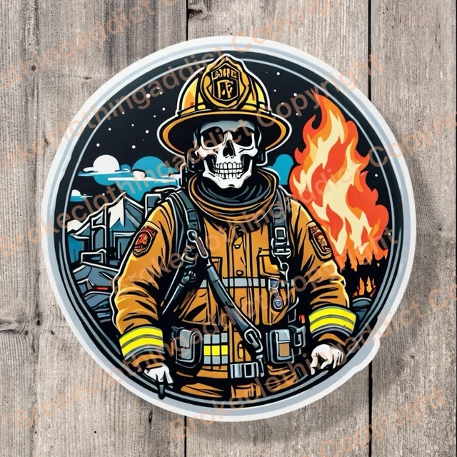 Firefighter Fireman Skeleton Vinyl Laptop Sticker Water Bottle Sticker ...