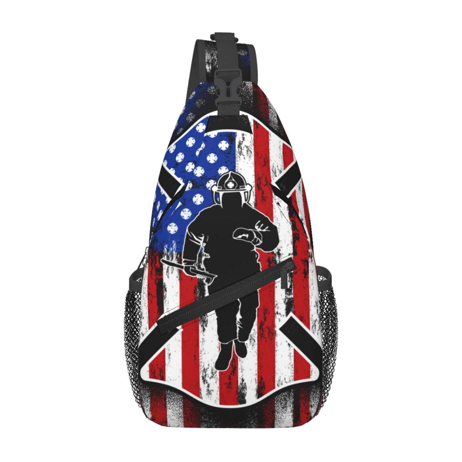 Firefighter Flag Shield Sling Bag Crossbody Chest Backpack For Women ...