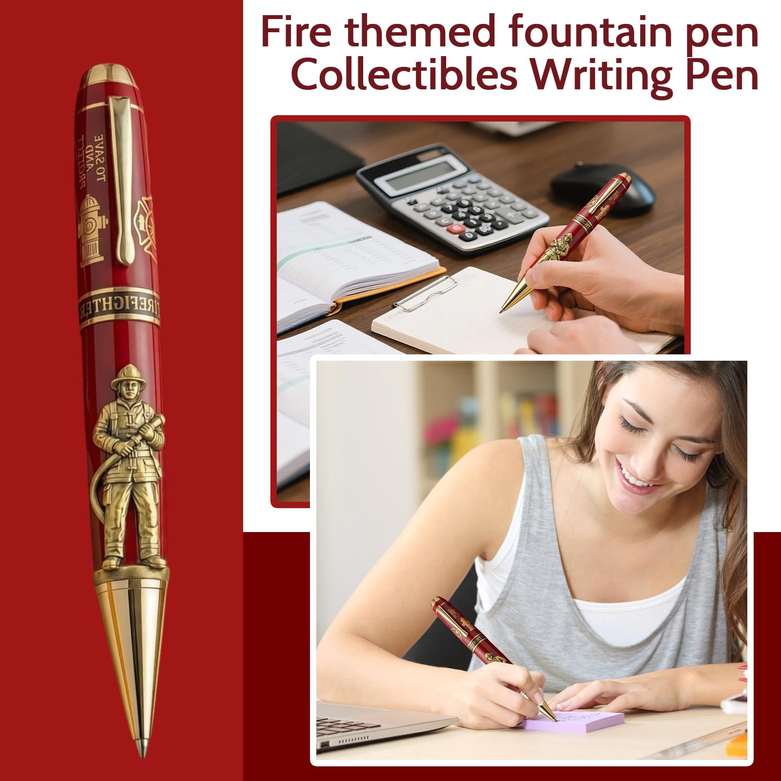 Firefighter/Fountain Pen Gift Set - Collectible Writing Pen with Ink ...