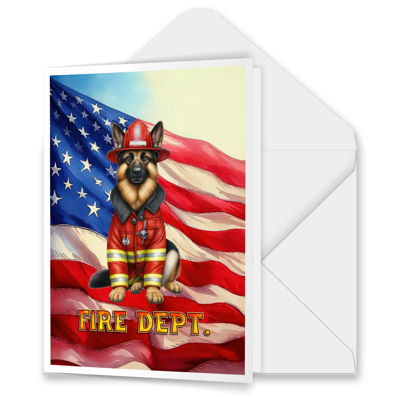 Firefighter German Shepherd Hero Rescue Fire Dept Fireman USA Flag ...