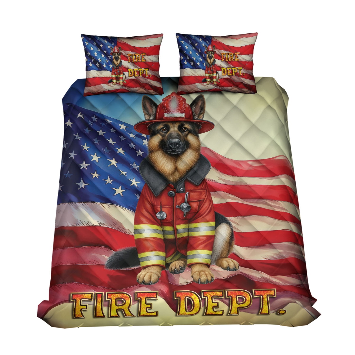 Firefighter German Shepherd Hero Rescue Fire Dept Fireman USA Flag ...