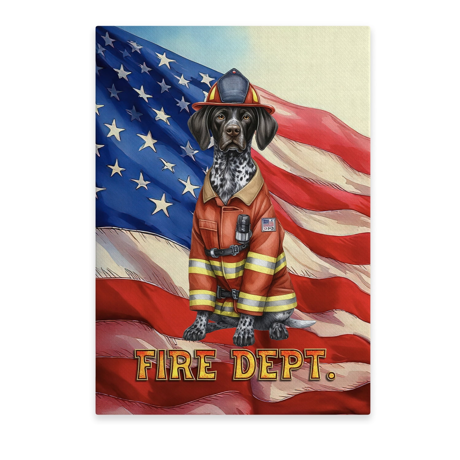 Firefighter German Shorthaired Pointer Hero Rescue Fire Dept Fireman USA Flag Vertical Matte ...