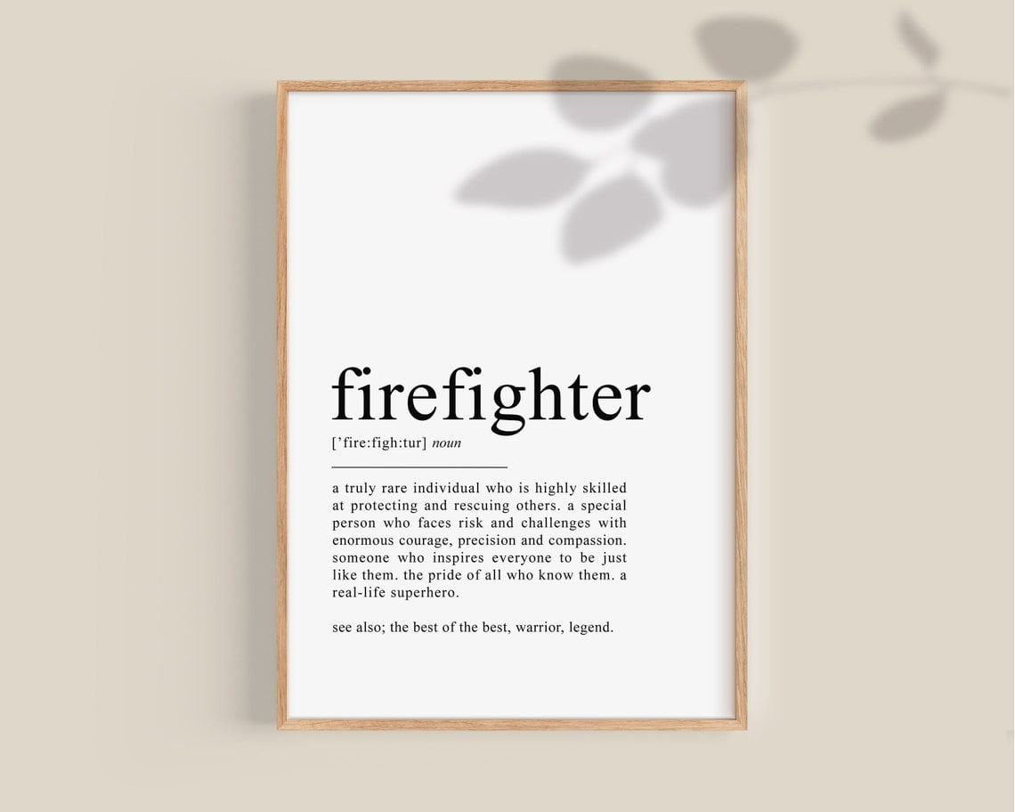 Firefighter Gift, Firefighter Definition Poster, Fireman Gift ...