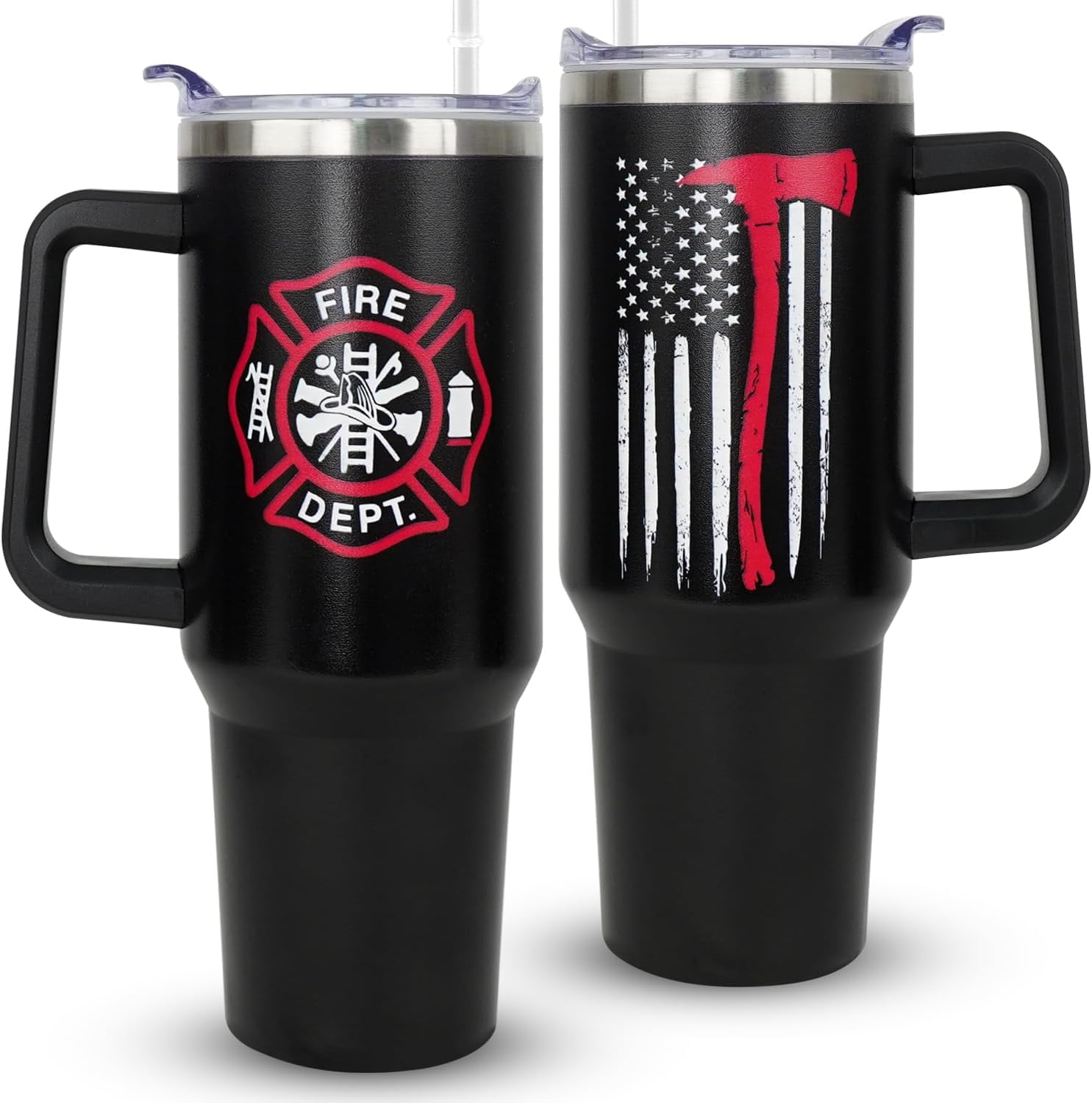 Firefighter Gifts For Men 40oz Fireman Tumbler with Handle, Coffee Cup ...