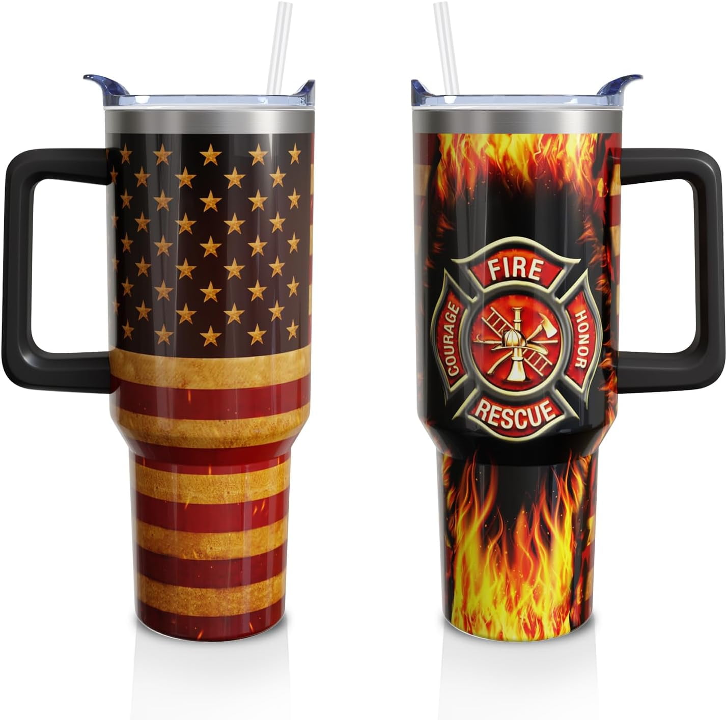 Firefighter Gifts for Men Him, Fireman 40 Oz Tumbler Cup with Handle ...