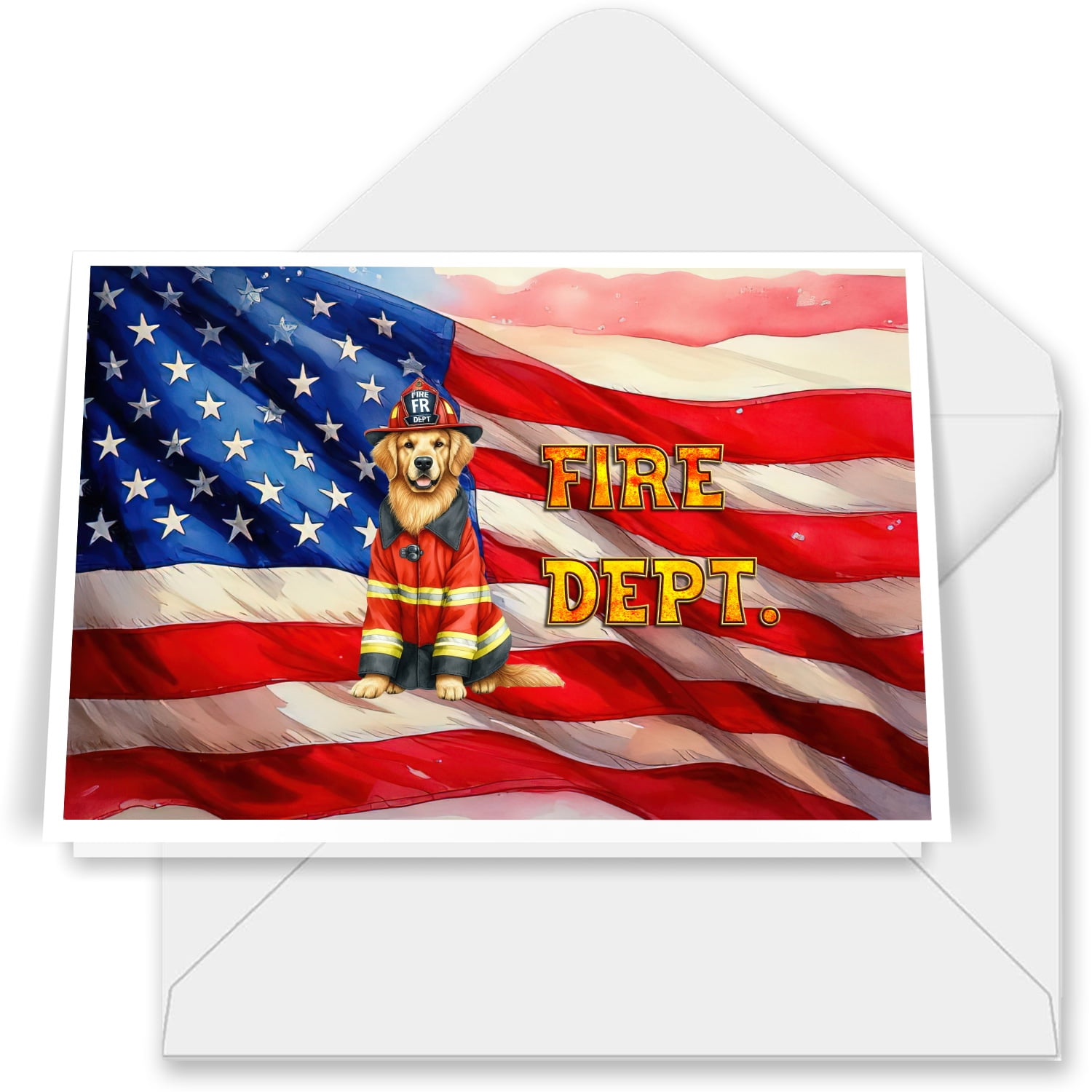 Firefighter Golden Retriever Hero Rescue Fire Dept Fireman USA Flag ...