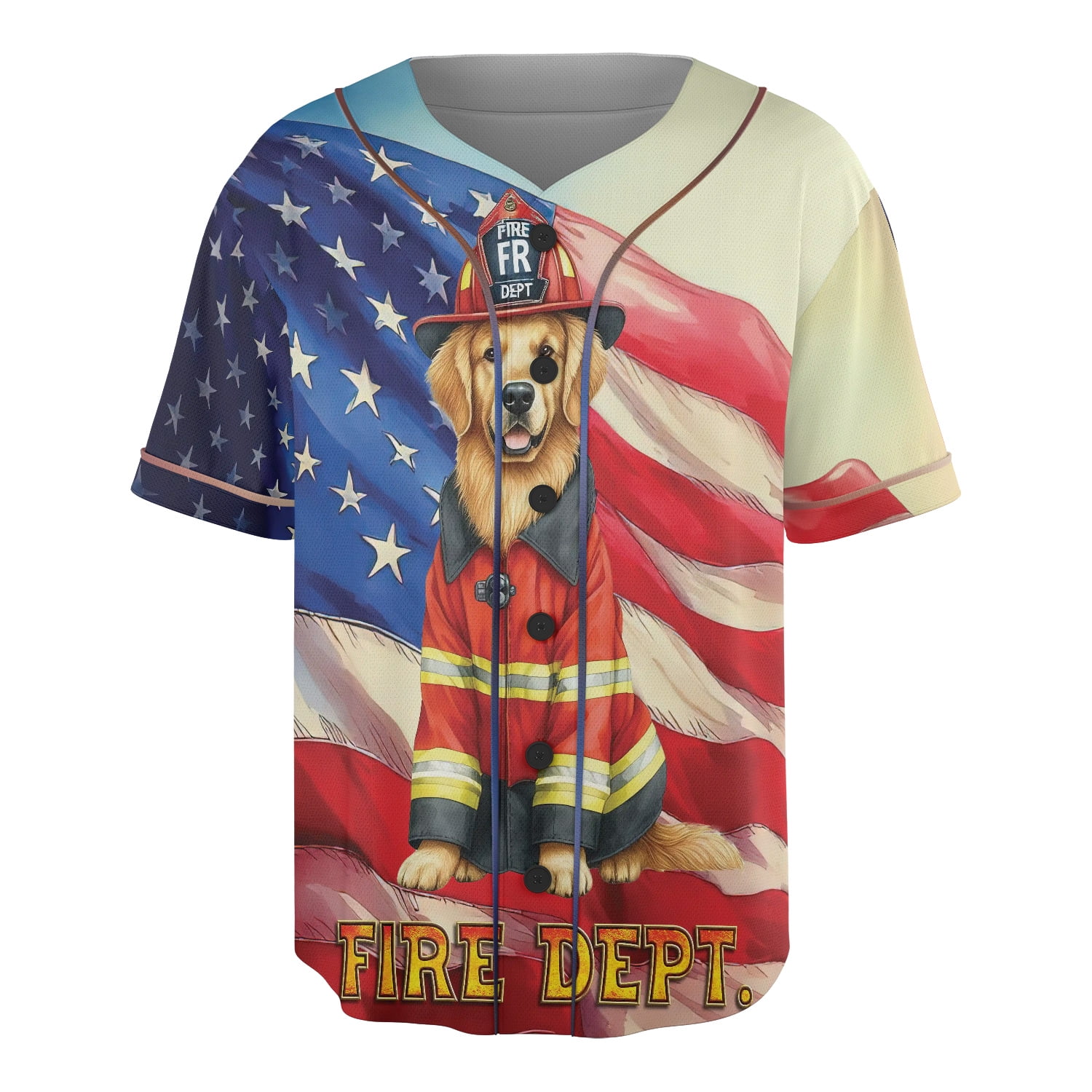Firefighter Golden Retriever Hero Rescue Fire Dept Fireman USA Flag All ...