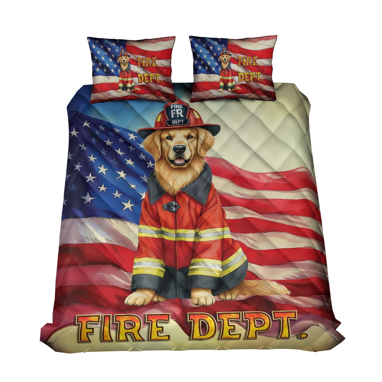 Firefighter Golden Retriever Hero Rescue Fire Dept Fireman USA Flag ...