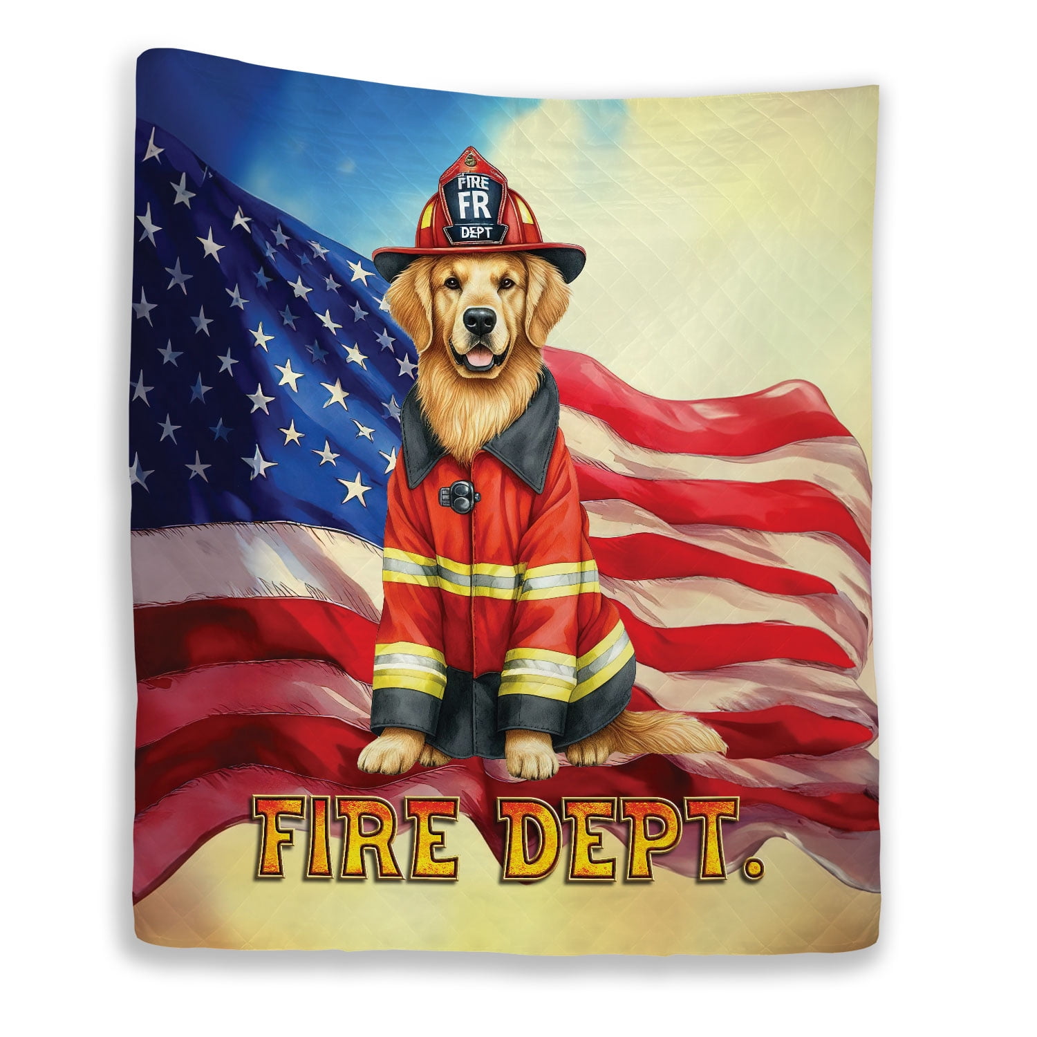 Firefighter Golden Retriever Hero Rescue Fire Dept Fireman USA Flag ...