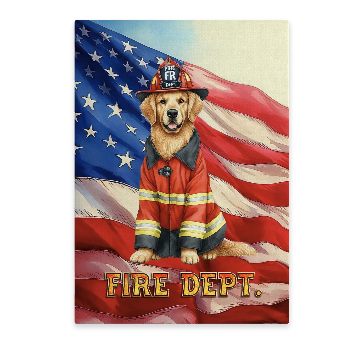 Firefighter Golden Retriever Hero Rescue Fire Dept Fireman USA Flag ...