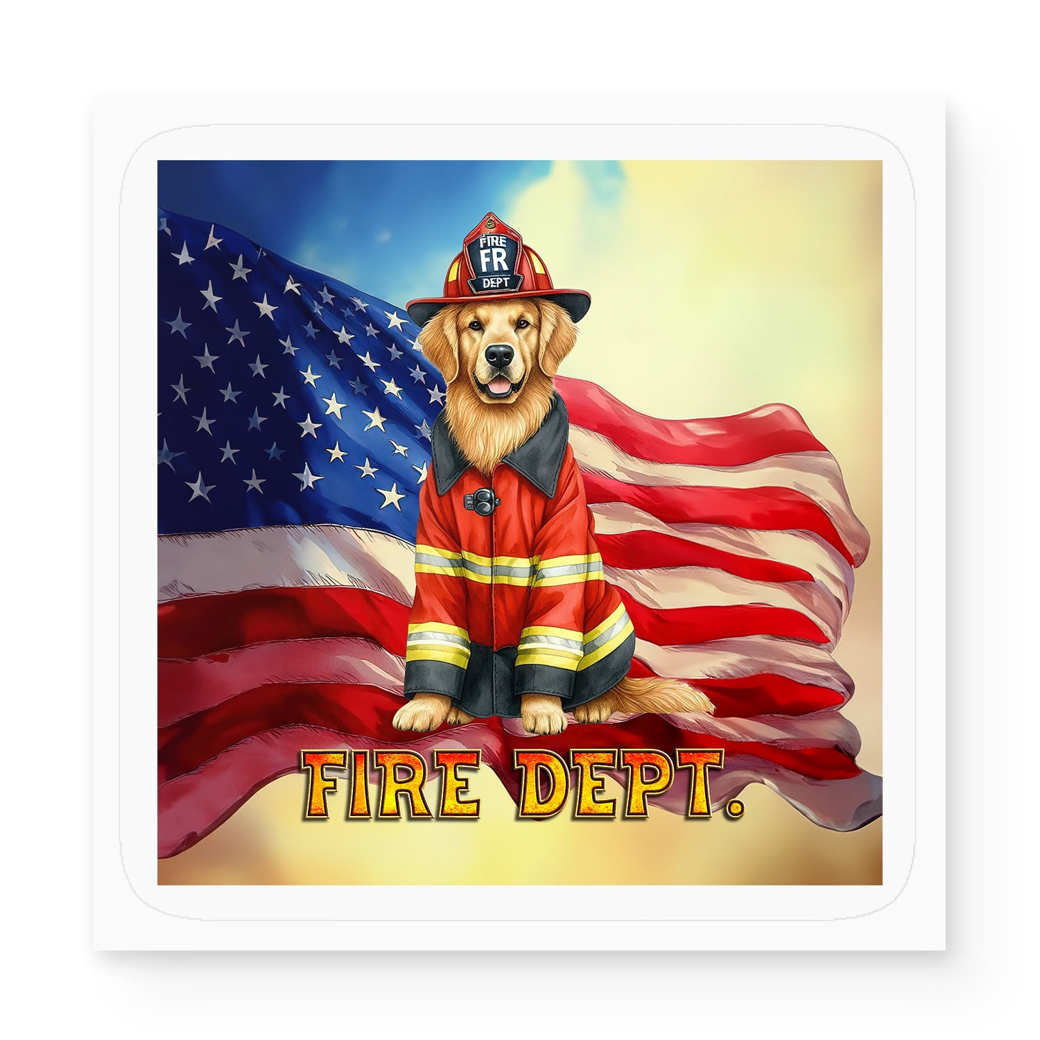 Firefighter Golden Retriever Hero Rescue Fire Dept Fireman USA Flag ...