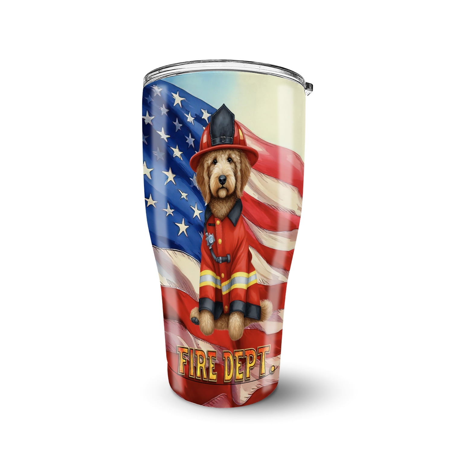 Firefighter Goldendoodle Hero Rescue Fire Dept Fireman USA Flag 30oz ...