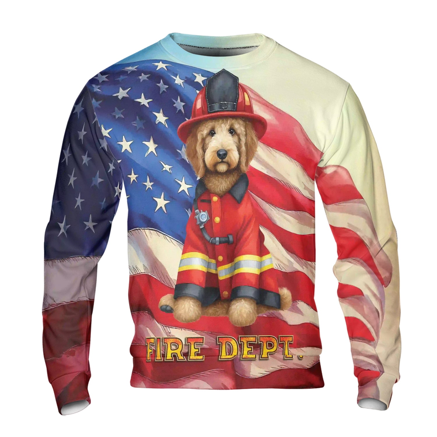 Firefighter Goldendoodle Hero Rescue Fire Dept Fireman USA Flag All ...