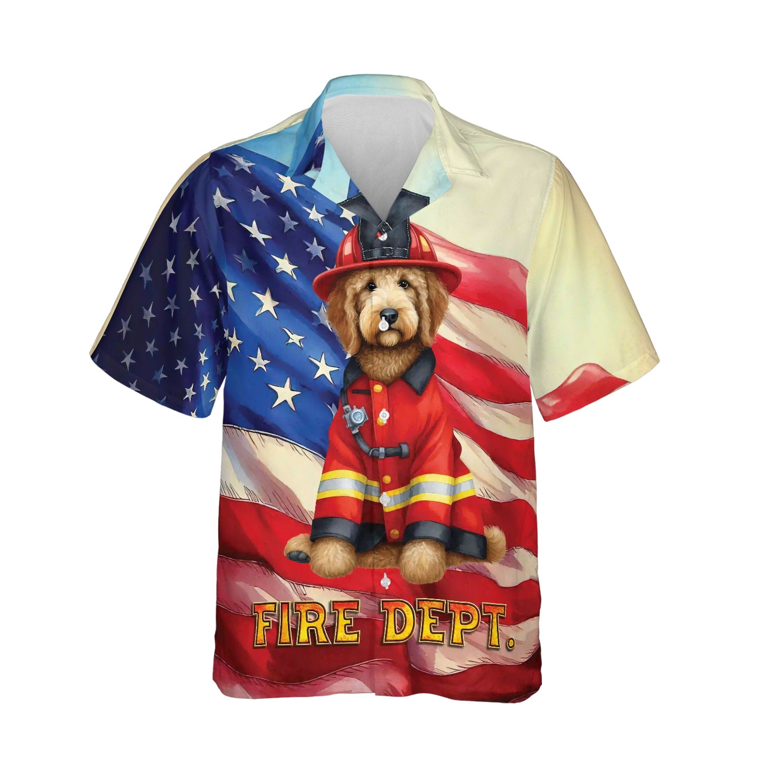 Firefighter Goldendoodle Hero Rescue Fire Dept Fireman USA Flag ...