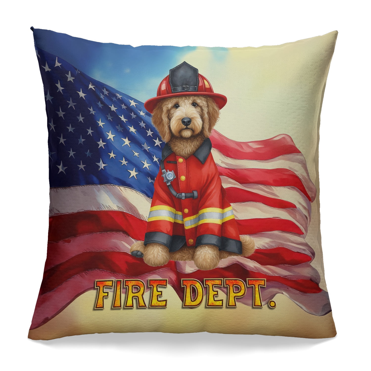 Firefighter Goldendoodle Hero Rescue Fire Dept Fireman USA Flag ...