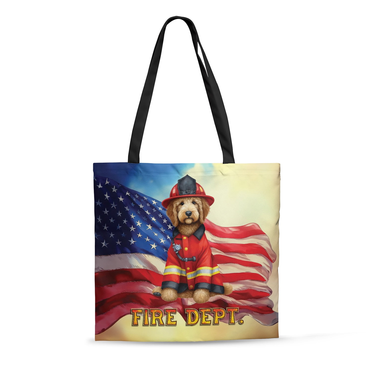 Firefighter Goldendoodle Hero Rescue Fire Dept Fireman USA Flag All Over Print 3D Canvas Tote ...