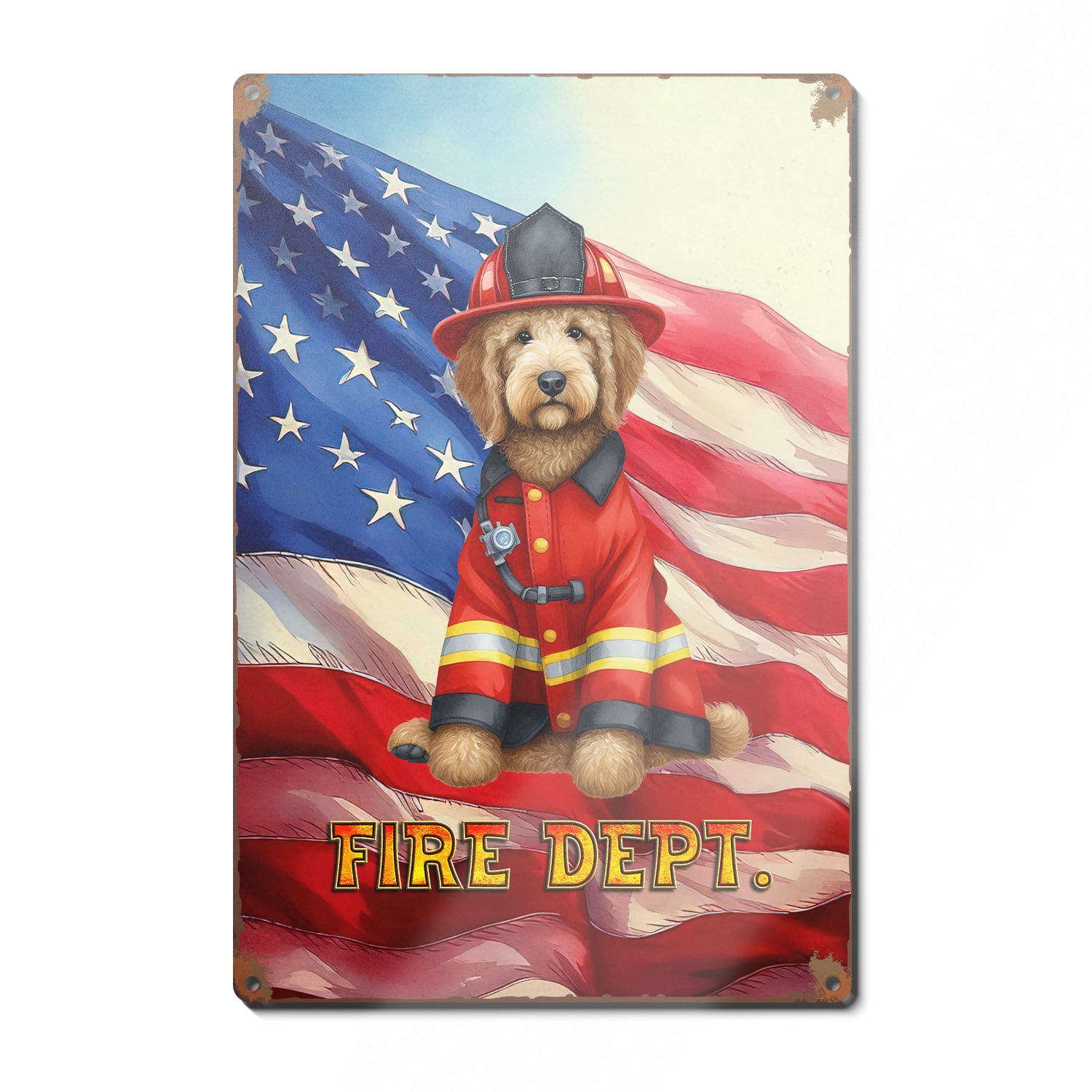 Firefighter Goldendoodle Hero Rescue Fire Dept Fireman USA Flag ...