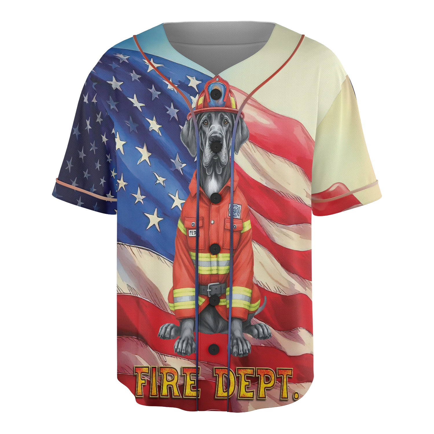 Firefighter Great Dane Hero Rescue Fire Dept Fireman USA Flag All Over ...
