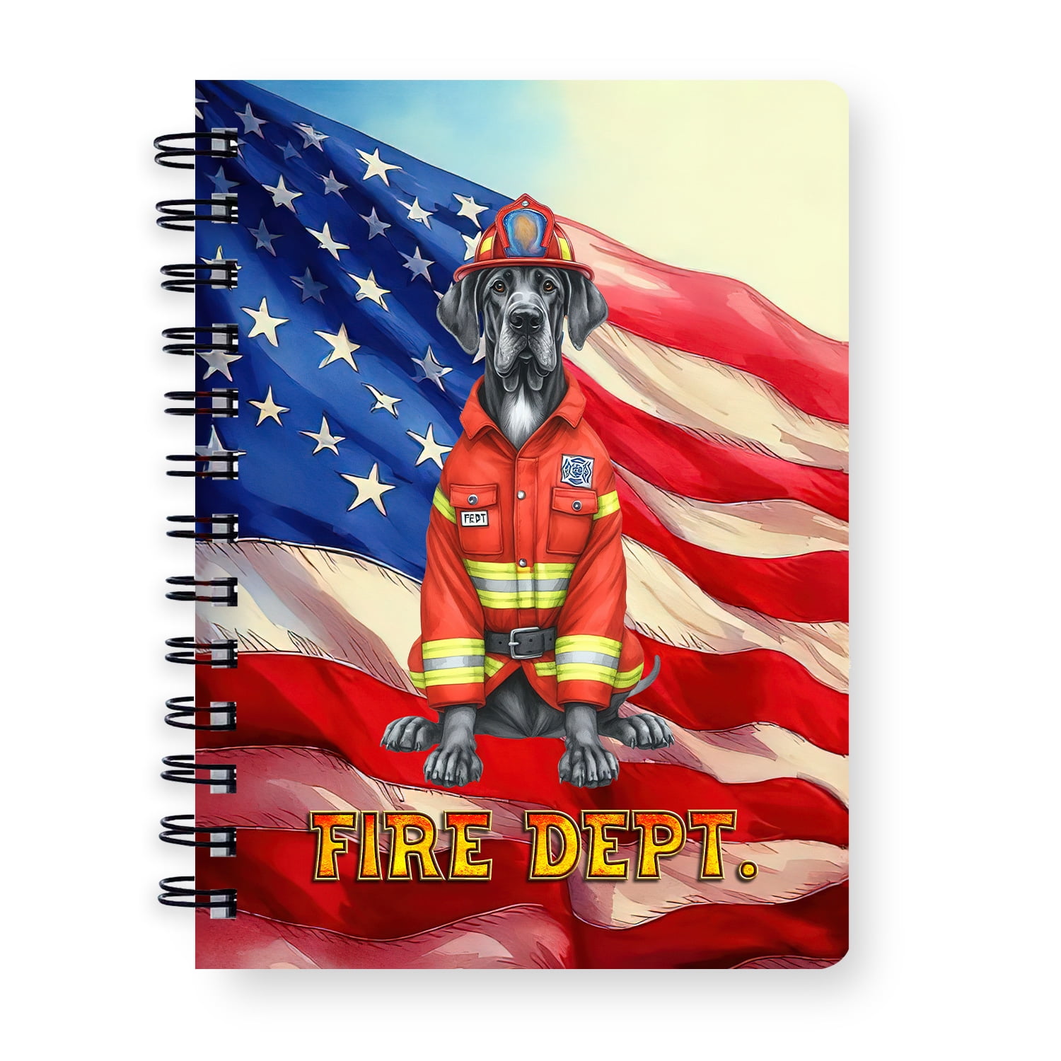 Firefighter Great Dane Hero Rescue Fire Dept Fireman USA Flag Spiral ...