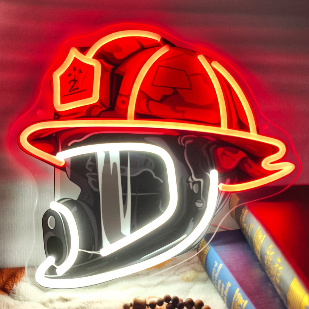 Firefighter Helmet Neon Sign,Dimmable Pop Firefighting Helmet Decor ...