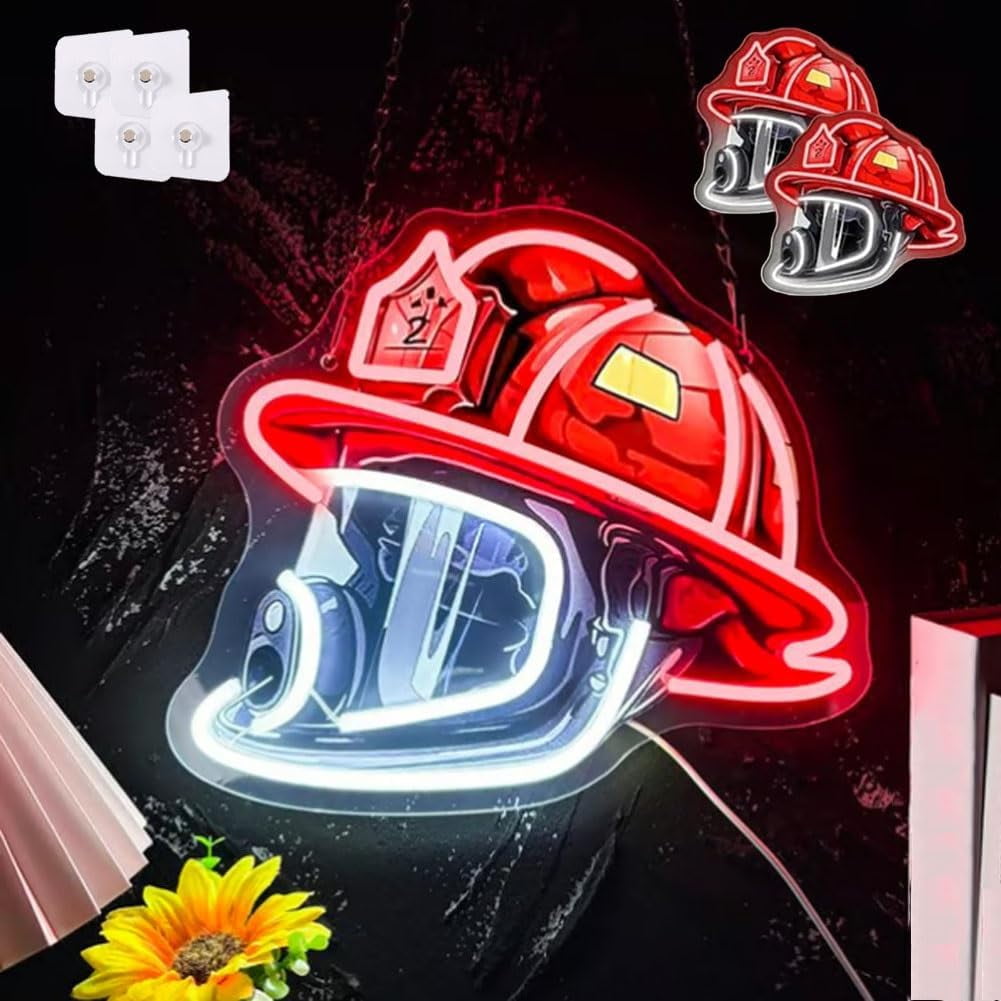 Firefighter Helmet Neon Sign, Fire Department Decor Mood Lights with an ...