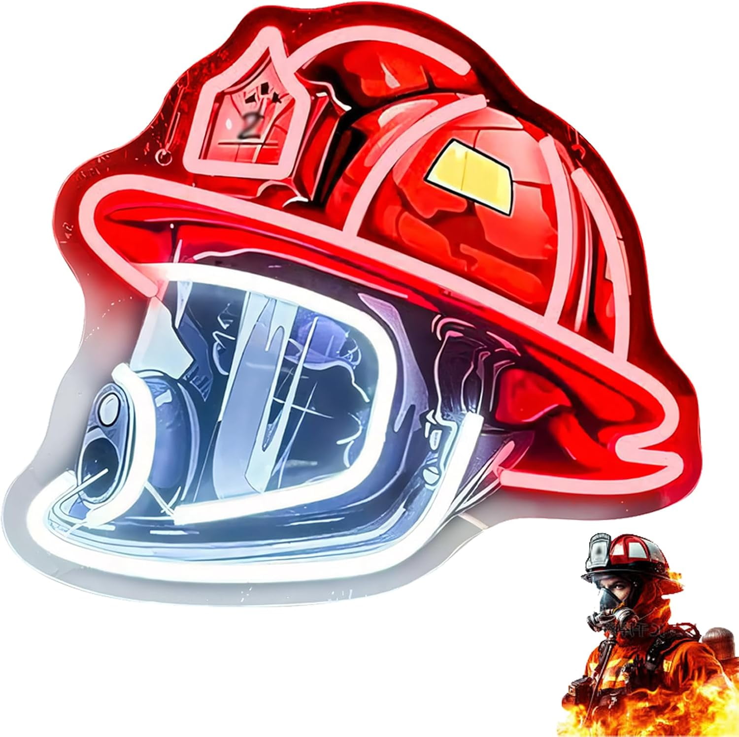 Firefighter Helmet Neon Sign, Fire Station Helmet Neon Sign LED Wall ...