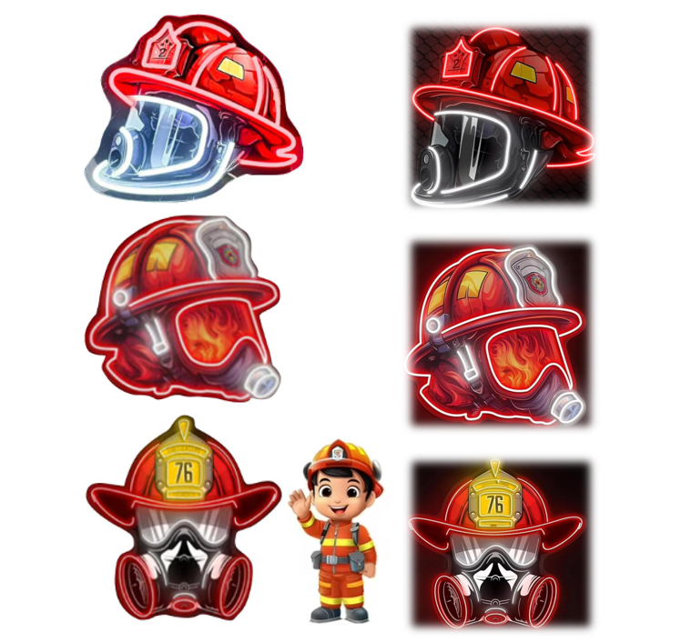 Firefighter Helmet Neon Sign - LED Neon Pop Art, USB Powered Neon Light ...