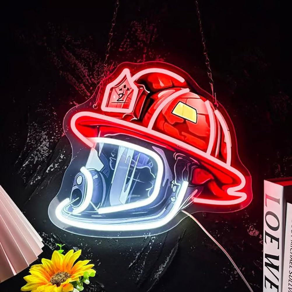 Firefighter Helmet Neon Sign, LED Neon Pop Art, USB Powered Neon Sign ...