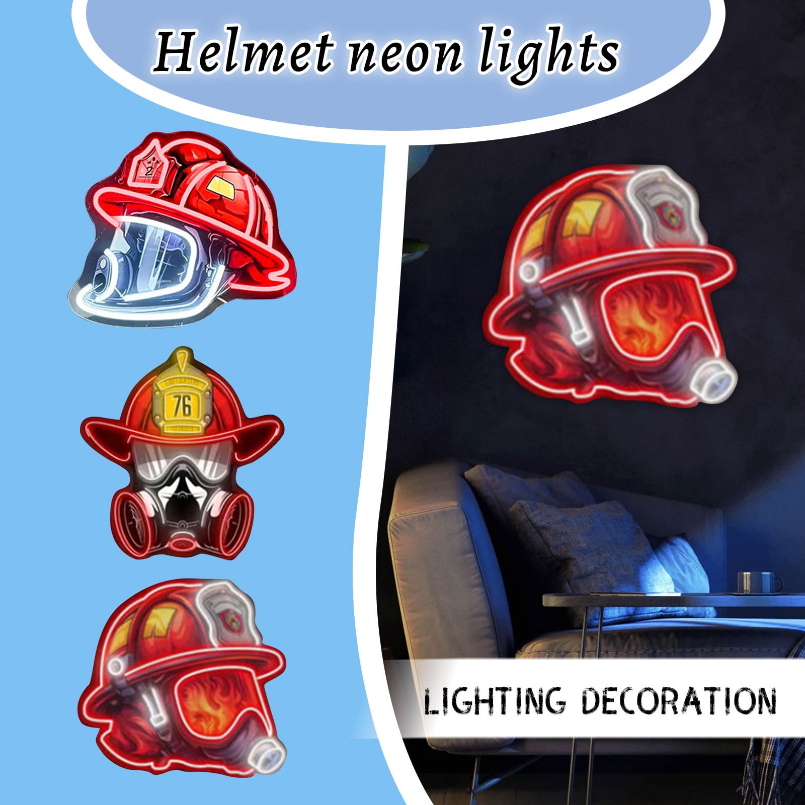 Firefighter Helmet Neon Sign - Pop Art LED Neon Light, USB Dimmable ...
